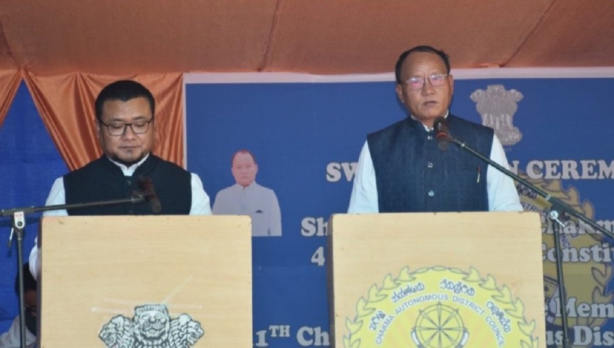 Molin Kumar Chakma of the BJP is sworn in as the CEM of the Chakma ...